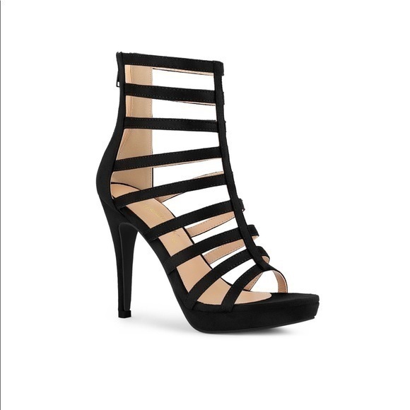Shoes | Black Open Toe Platform Stiletto Heel Cage Heels 75 | Poshmark
